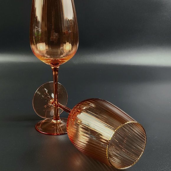 Dining | Vintage Crystal Peach Color Wine Glasses Gold Rim Set Of 2 9 ...